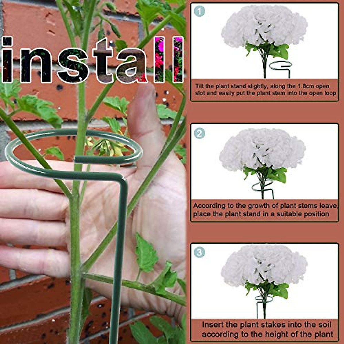 Dreecy 6 Pack 16 Inch Orchid Support Stakes with 12 Pcs Clips, Sturdy Metal Floral Flower Support Garden Single Stem Plant Stakes for Amaryllis Orchid Tomatoes Lily Rose Peony,Dark Green