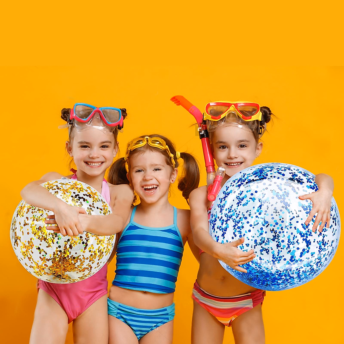 TURNMEON 5 Pack Sequins Beach Ball Jumbo Pool Toys Balls 16 Inch 24 Inch Giant Confetti Glitters Inflatable Clear Beach Ball Swimming Pool Water Beach Toys Outdoor Summer Party Favors for Kids Adults