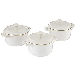 STAUB Ceramics Mini Round Cocotte Set, 3-piece, Rustic Ivory