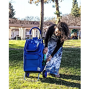 dbest products Trolley Dolly, Blue Foldable Shopping cart for Groceries with Wheels and Removable Bag and Rolling Personal Handtruck, Standard