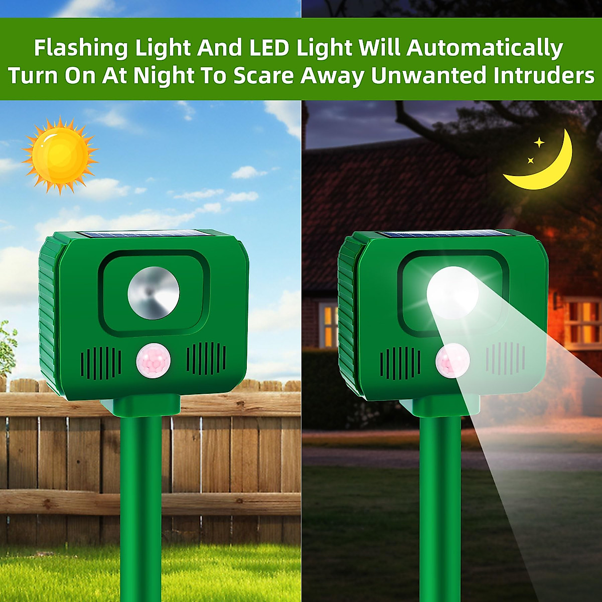 Upgraded Deer Repellent Devices,Ultrasonic Animal Repeller Outdoor Solar Animal Repeller with Motion Sensor Animal Deterrent to Scare Away Dog Cat Rabbit Squirrel Raccoon Skunk Repellent for Yard Farm