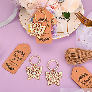 50pcs Butterfly Keychain/Keyring for Baby Shower,Wedding or Bridal Shower Party Favors,Gift,Souvenirs to Guests (Golden Butterfly)