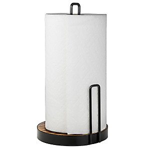 Farmhouse Paper Towel Holder for Kitchen Countertop, Wooden and Wire Countertop Paper Towel Holder with Side Arm, Kitchen Dining Decor - Great for Jumbo Family Size Rolls