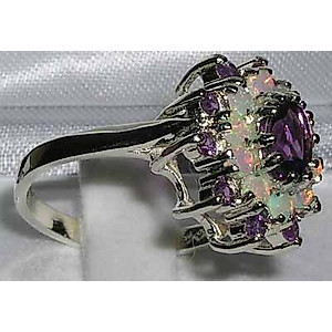 LetsBuyGold 925 Sterling Silver Real Genuine Amethyst and Opal Womens Band Ring - Size 7
