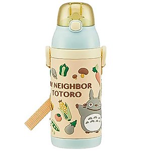 Skater SSPV4_494567 Children's Water Bottle, One Push Straw Bottle, Stainless Steel, 12.8 fl oz (380 ml), Ghibli My Neighbor Totoro, Light Color, Diameter 2.8 x Height 8.1 inches (72 x 206 mm), 3D