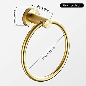 BATHSIR Gold Towel Holder, Brushed Gold Towel Ring Wall Mounted for Bathroom, Heavy Duty Stainless Steel Morden Bathroom Kitchen Wall Mounted Towel Holder