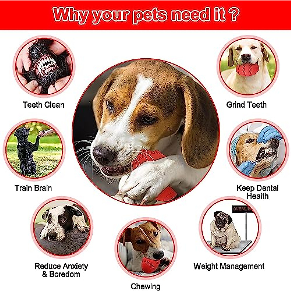 MosaiRudo Squeaky Latex Dog Toy Balls Football Rugby Fetch Interactive Toy for Medium Large Dogs, Dog Treat Ball for Teeth/Slow Feeder (Red)