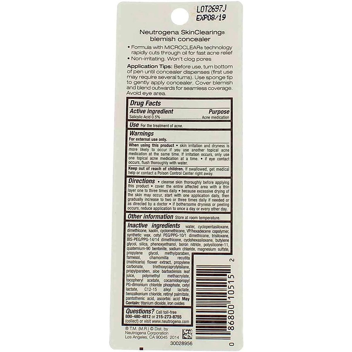 Neutrogena Skinclearing Blemish Concealer With Salicylic Acid, Medium 15,.05 Oz. (Pack of 2)