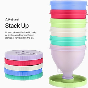 ProStand [6 Pack] - Funnels w/Stand for Filling Water Bottles with Protein Powder, Supplement Container Set to Go or Kitchen Use, Keychain for Shaker Cup V2
