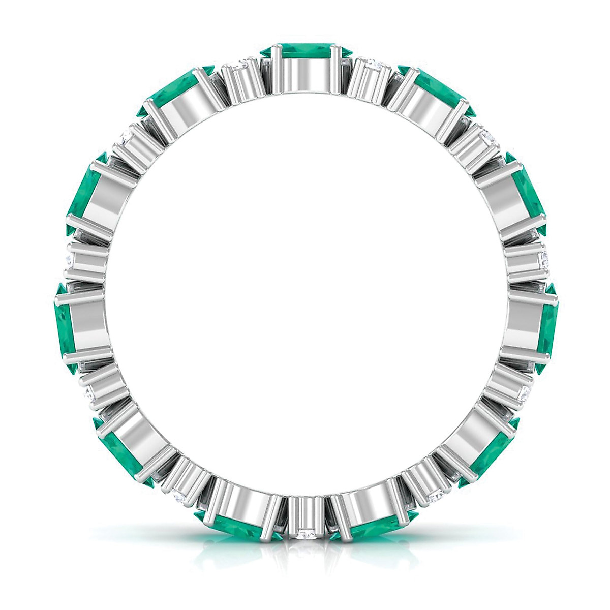 Rosec Jewels Natural Emerald Wedding Band for Women, AAA Quality, Certified Emerald Diamond Full Eternity Ring - Ready To Gift, 14K White Gold, Size:US 6.50