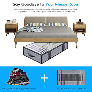 Onlyeasy Foldable Underbed Bags - 2 Pack Blankets Clothes Comforters Storage Bag Breathable Zippered Organizer for Bedroom with Clear Window and 4 Handles, 39.4x19.7x5.9 in, Linen-like Grey, MXDUBBP2