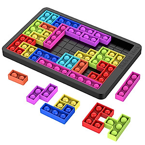 Fidget Toys - Big Size Push Pop Bubble Fidget Sensory Toy for Anxiety and Autism Relief - Jigsaw Puzzle Board Games for Adults Help Relieve Stress - Best Toddler Toy Gifts for Boys and Girls (Black)