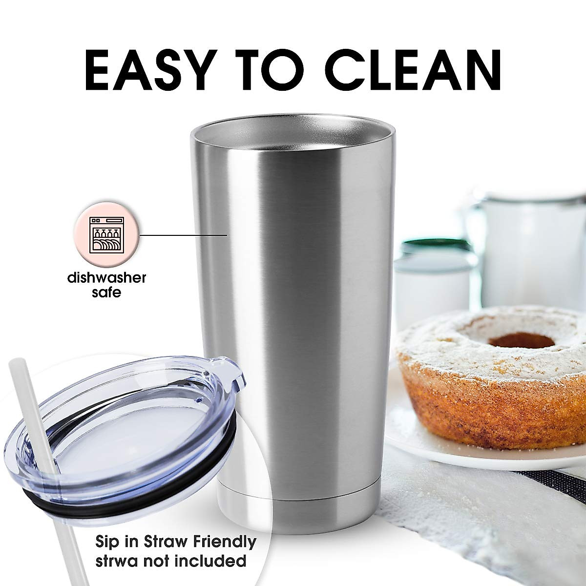 HASLE OUTFITTERS 20oz Stainless Steel Tumblers Bulk, Insulated Travel Cup with Lid, Double Wall Vacuum Coffee Mug for Cold & Hot Drinks 4 Pack, Silver