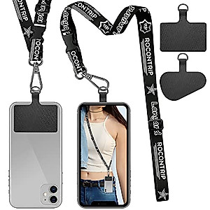 ROCONTRIP Phone Lanyard 1X Crossbody lanyard and 2X Patch Universal Cell Phone Lanyards Adjustable Shoulder Neck Strap Compatible with Most Smartphones (Grey Black)