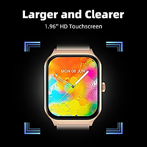Lyaarka 1.96" HD Smart Watch for Women Men(Answer/Make Call) Android and iOS Compatible Fitness Tracker with IP68 Waterproof, 110+ Sports, Heart Rate and Blood Oxygen Monitor, Step Counter (Gold)