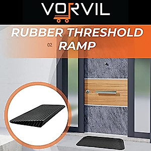Rubber Threshold Ramp for Doorways, 2" Rise - Supports 10k lbs, Grooved Surface, Indoor/Outdoor, Smooth Beveled Edges, Non-Slip. Includes Side Bag for Wheelchair, Scooter, Cart