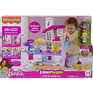 Fisher-Price Little People Barbie Toddler Toy Little DreamHouse Playset with Music Lights & Figures for Pretend Play Kids Ages 18+ Months​