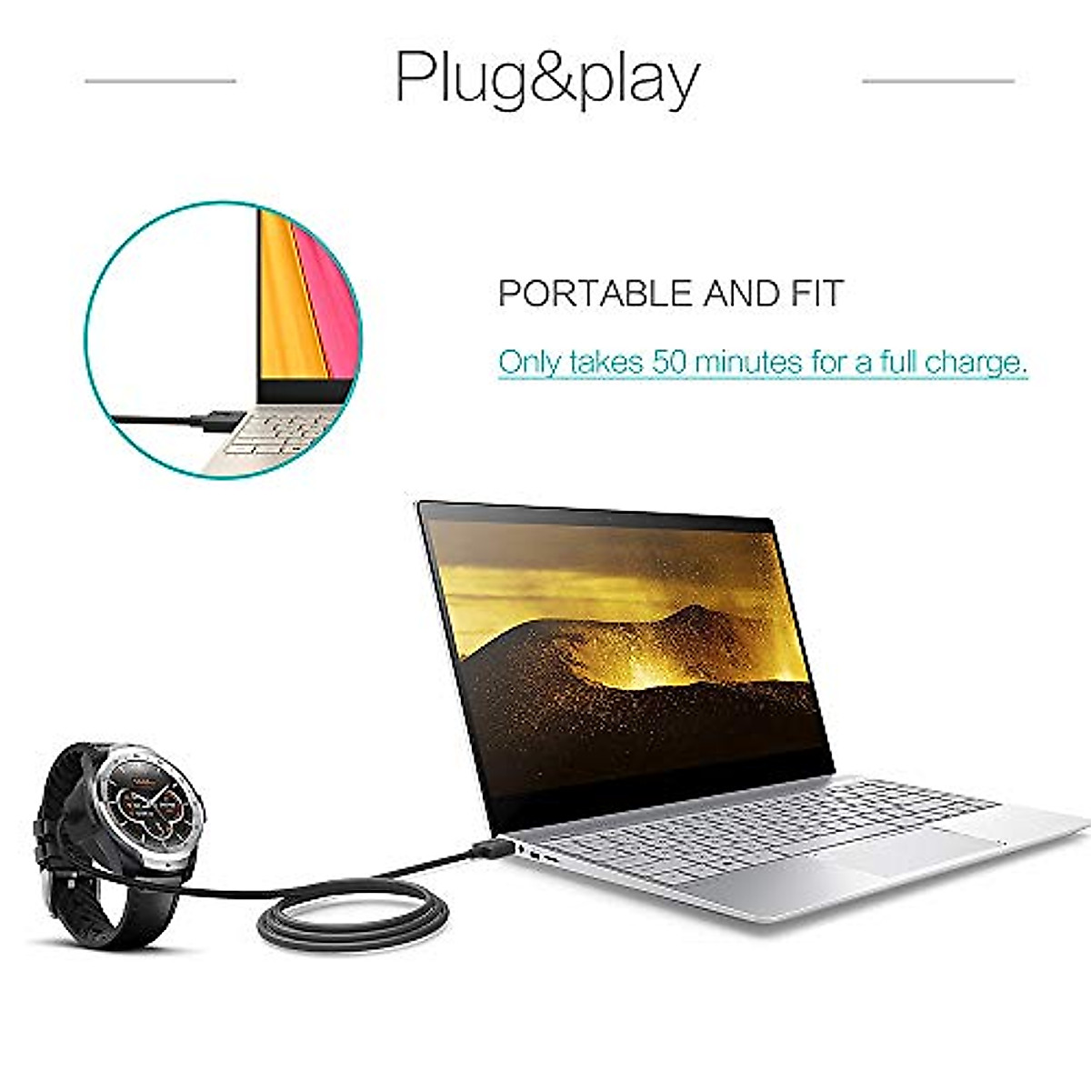 TUSITA Charger Compatible with TicWatch Pro 2020, Pro 4G LTE Smartwatch - USB Charging Cable Clip Cradle 3.3ft 100cm - Bluetooth Smart Watch Accessories