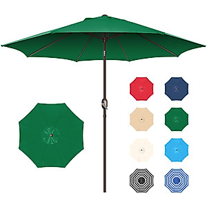 Funsite 9ft Patio Umbrella, UV Protect Pool Umbrella with Heavy Duty Pole, Ventilate Design Outdoor Umbrella with Push Botton Tilt & Crank Ideal for Garden, Lawn, Deck, Backyard&Pool, Grass Green