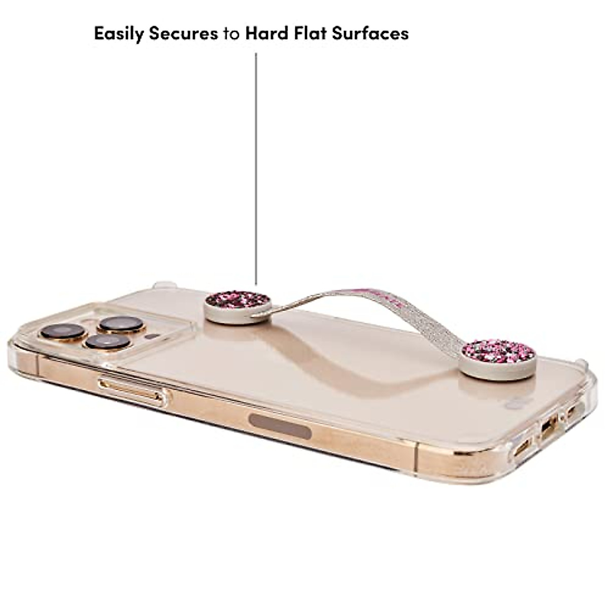 Case-Mate Elastic Strap Phone Grip - Finger & Hand Phone Holder, Mobile & Tablet Phone Strap - For iPhone 14 Pro Max/ 13 Pro Max/ 12 Pro Max/ 11/ S23 Ultra/ Pixel 7, 3M Supreme Adhesive - Pink Glitter