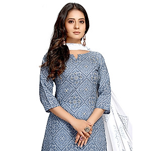 Rajnandini Women's Pure Cambric Cotton Embroidered Kurta Set With Dupatta (JOPLVL212-XL_Grey & White_XL)