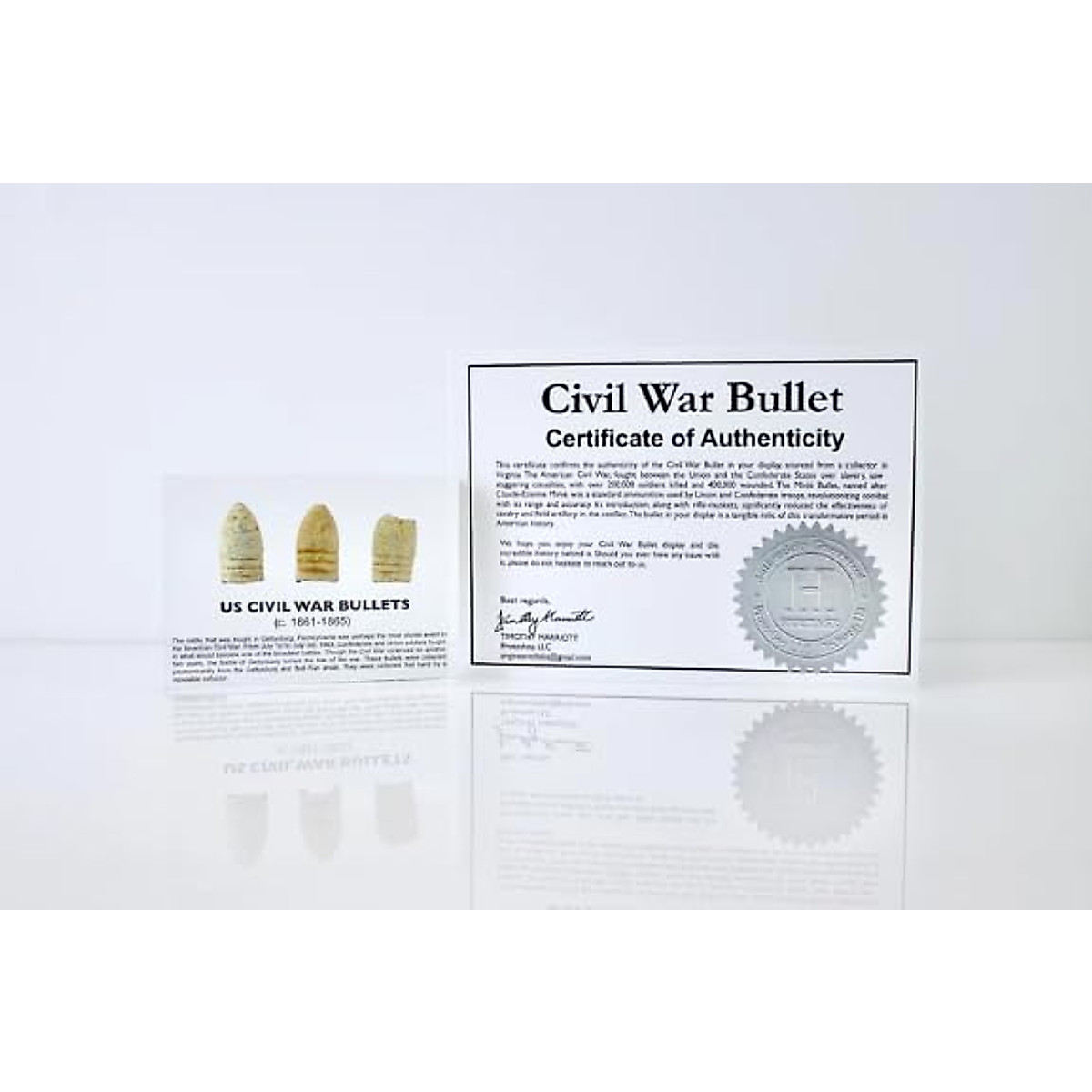 Civil War Minié Ball Bullets Display - Authentic Lead Bullets Preserved in Lucite, Handmade in USA, 4x3x1 inches, for Display or Education Purposes