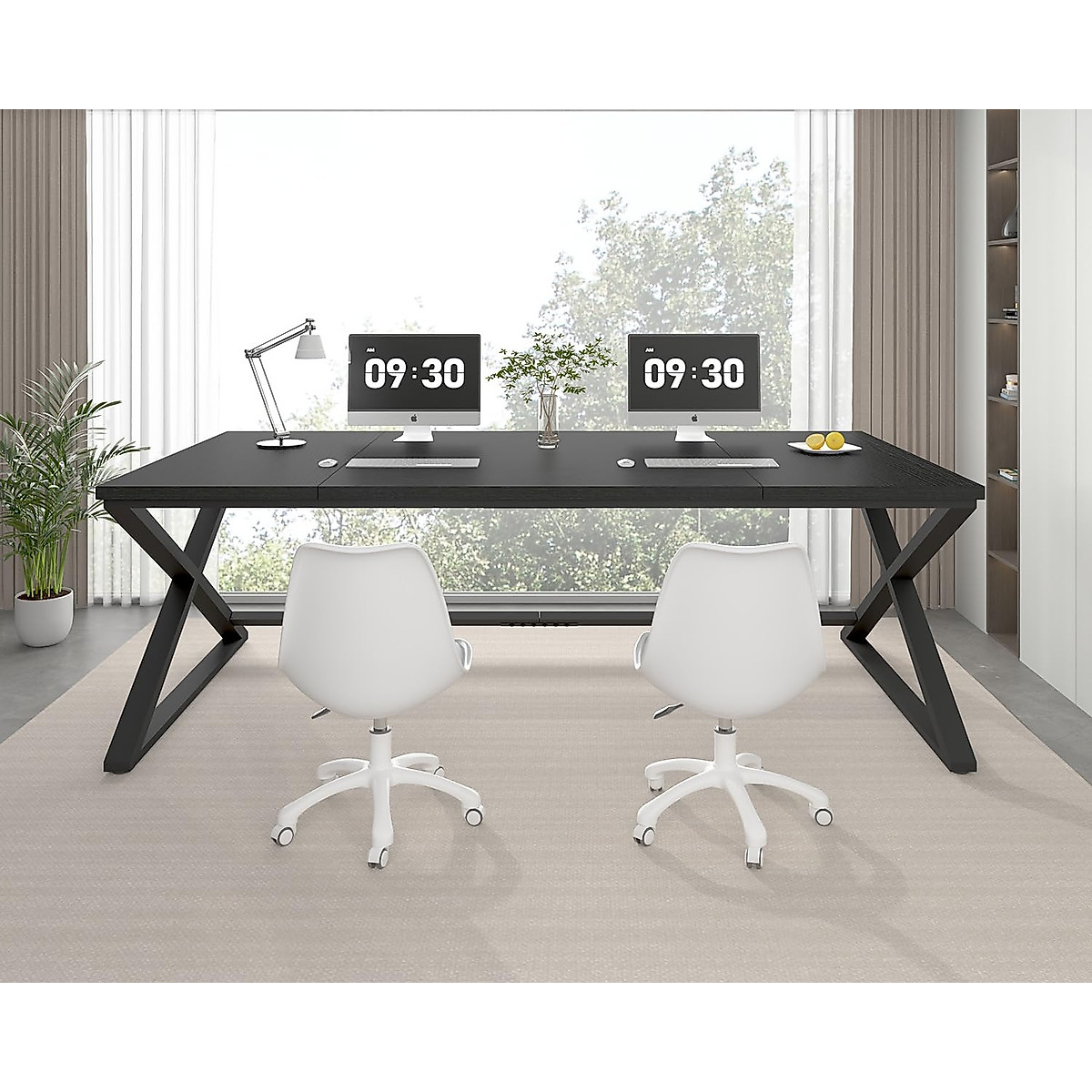 IBF Large Black Computer Desk, 70.8” Long Writing Desk for Home Office, Modern Simple Executive Work Study Desk for Two Person, Wood Double PC Gaming Workstation Computer Table for Bedroom, Black Oak