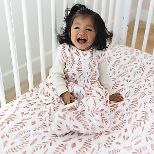 Bebe au Lait Classic Muslin Crib Sheet, 100% Cotton Muslin, Fits Standard Crib Mattress - Pink Leaves