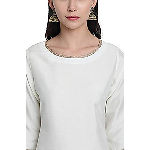 Janasya Indian Women's Off-White Poly Silk Kurta With Pant And Dupatta(SET268-KR-NP-L)