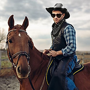 6 Pack Light Hat Space Cowgirl Hat LED Flashing Hat with 6 Heart Glasses 6 Paisley Bandanna Western Cowboy Costume(Black)