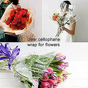 Giiffu 148Ft Clear Cellophane Wrap Roll (Folded 34''x148Ft) Irregular White Dot Florist Paper Wrapper 3 Mil Thicken Long Film Large Gift Wrapping Paper for Flower Gift Baskets Wrap