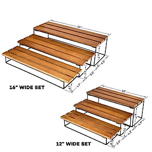 Hardware Haus Walnut Wood Wooden Cupcake Stand 3-Tier Wooden Display Stand with Black Metal Base, Rectangle Tower Display Stands for Vendor Events Walnut Wood (16" Set)