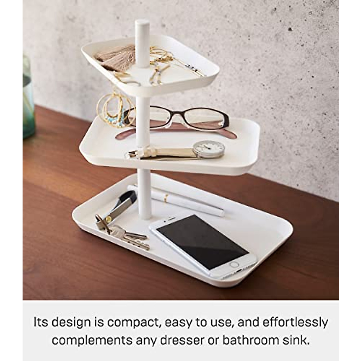 YAMAZAKI home 4724 3-Tier Accessory Tray-Jewelry Holder & Storage Organizer, One Size, White