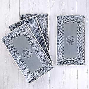Euro Ceramica PK- Peacock Rectangular Platter, One Size, Grey
