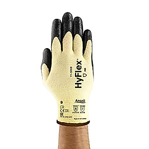 Ansell HyFlex 11-500 Kevlar Glove, Cut Resistant, Black Foam Nitrile Coating, Knit Wrist Cuff, Large, Size 9 (Pack of 12)