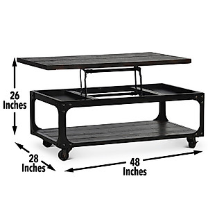 Steve Silver Sherlock Lift Top Tblw/Casters Cocktail Tables, 48" L x 28" W x 18-26" H, Hardwood Solids with an Iron Framed Base