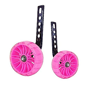 HUWAY training wheels flash mute wheel bicycle stabiliser mounted Kit compatible for bikes of 12 14 16 18 20 Inch， 1 Pair (pink2)