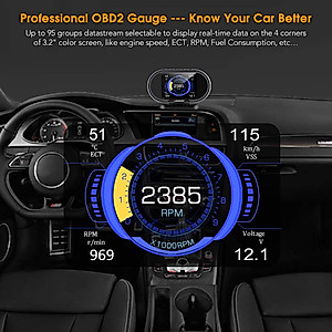 KONNWEI KW206 Car OBD2 HUD Digital Meter Gauge All in One Automotive Trip Computer Smart OBD Speedometer Water Temperature Fuel Pressure Tester for All 2003 and Newer Cars