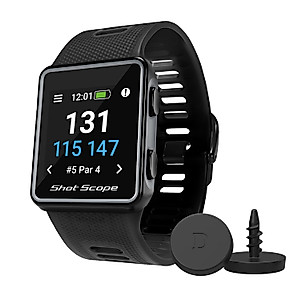 Shot Scope V3 GPS Golf Watch - Automatic Shot Tracking - F/M/B + Hazard Distances - Strokes Gained - iOS and Android Apps - 100+ Statistics, 36,000+ Pre-Loaded Worldwide Courses - No Subscriptions