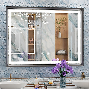 JSneijder 2-Piece(Frameless+Framed) LED Bathroom Mirror, 40x32 Inch, Wall Mounted Dimmable Anti Fog Lighted Vanity Mirror for Bedroom