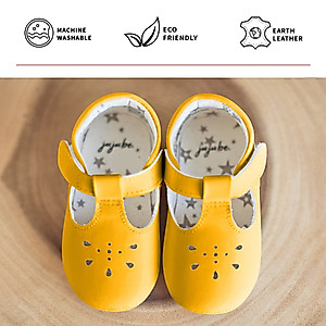 JuJuBe Mary Jane Baby Girl Shoes, Machine Washable Vegan Leather Baby Shoes, Dress Girls Shoe with Soft Soles, Hook and Loop Strap, Non Slip Toddler Flats for Walking, Sunflower Yellow - 9-12 Months