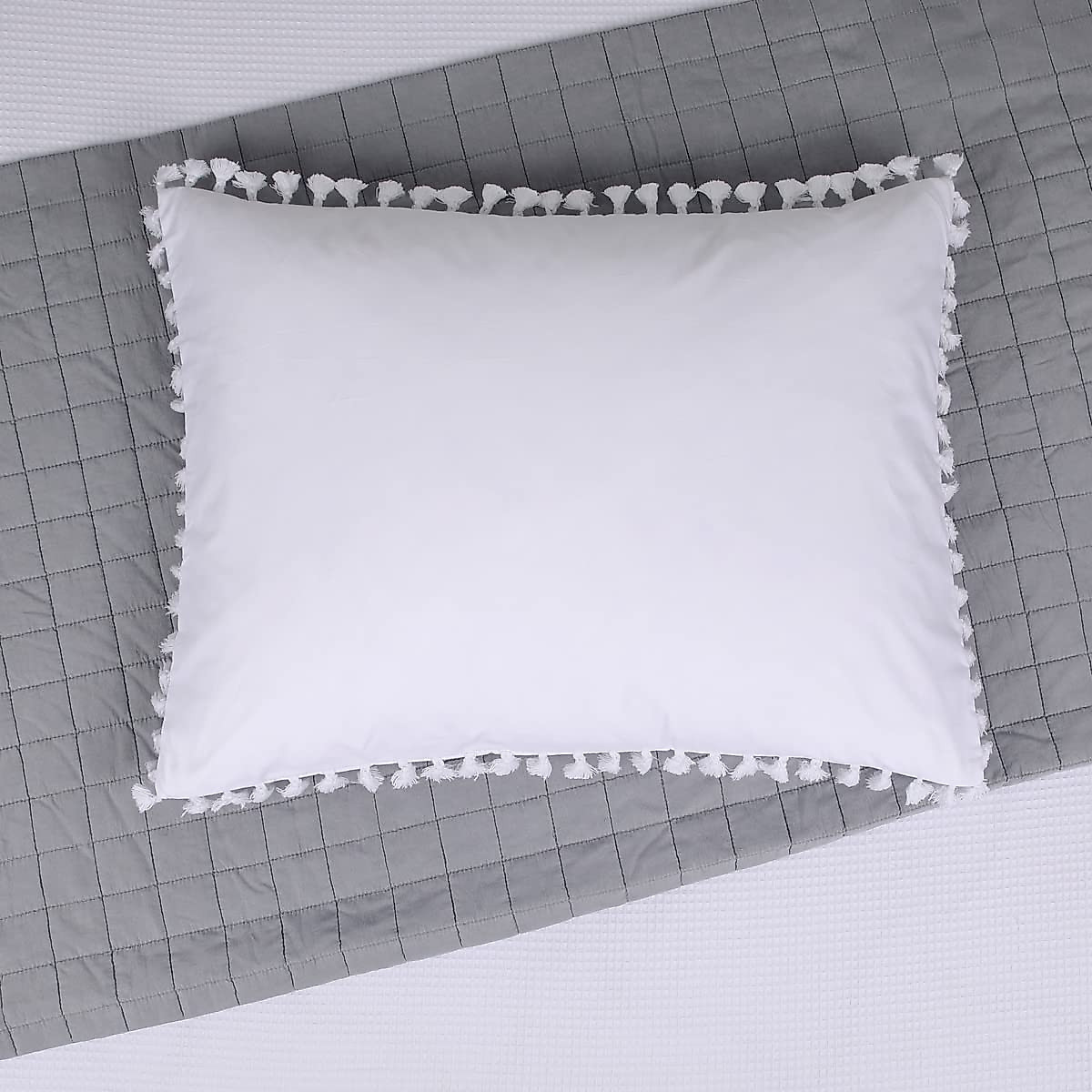 Boho Pillow Shams Set of 2 20x26 White Cotton with Hand-Made Tassel Zipper Closure for Bohemian Countryside Farmhouse Standard Size by JNG Kraftlab