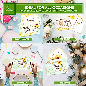Decorably Thank You Cards with Envelopes & Stickers - 24 Pack Honey Bee Thank You Cards with Envelopes & Stickers, Blank Inside Bee Note Cards, 6x4in Bee Notecards, Bee Cards with Envelopes