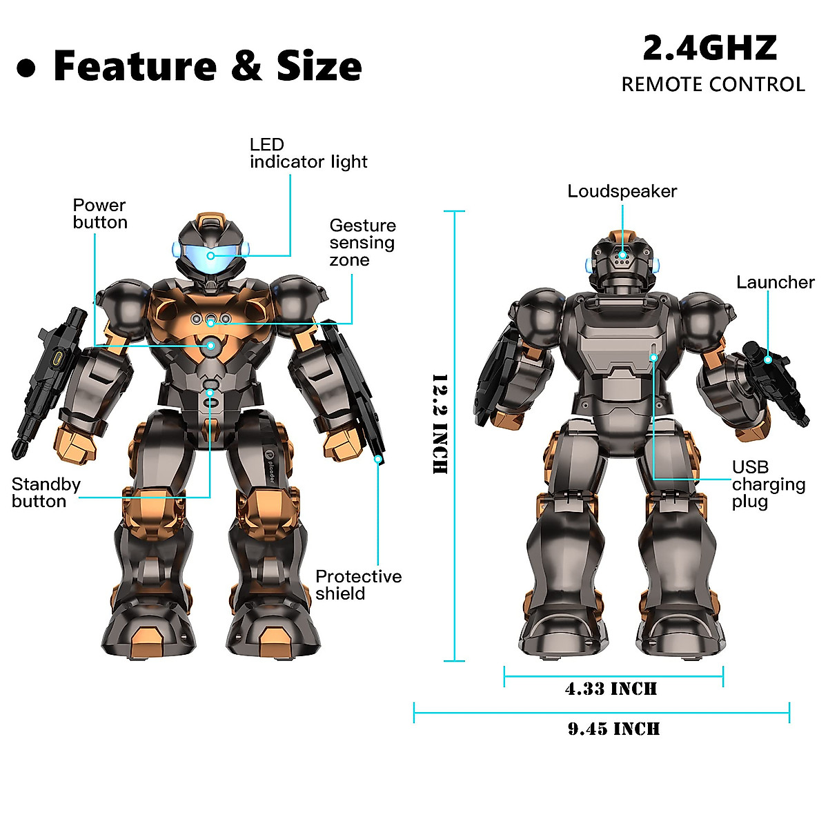 PP PICADOR Programmable Smart RC Robot Toy for Kids 5-10, Gesture Sensing, 2.4Ghz Remote, Chargeable Robotics Kit - Birthday Gift (Matte Metallic)