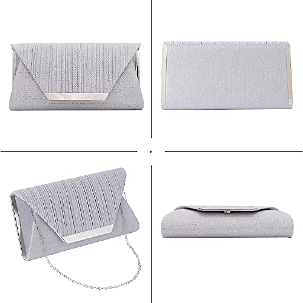 Miss Chow Women's Large Shiny Envelop Evening Bag Clutch Purse Cross Bag Wedding Party Prom Handbag with Chain Strap Silver