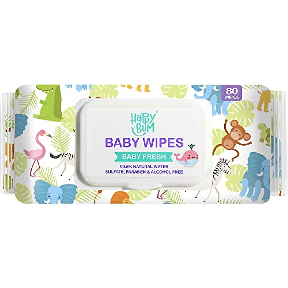 Baby Wipes - HAPPY BUM Sensitive Water Baby Diaper Wipes, Hypoallergenic, Unscented, 4 Flip-top packs (320 Wipes Total)