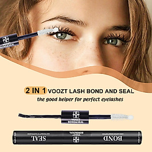 Lash Bond and Seal, VOOZT Lash Glue Cluster Lash Glue Bond and Seal for DIY Individual Lash Extensions Gentle Soothing Non-Irritating 2 in 1 Strong Hold Long Lasting Waterproof Eyelashes Glue
