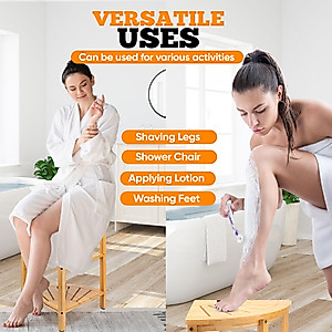 Cosy Kozy Multifunctional 3 Tier Bamboo Waterproof Corner Shower Bench with Storage Shelf - Corner Shower Stool for Inside Shower for Shaving Legs