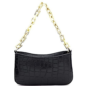 Retro Vintage Gold Chain Small Casual Party Clutch Purse Bag Cross Body (Neon-Yellow)