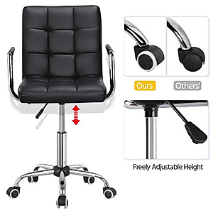 Topeakmart Home Office Chair Height Adjustable Desk Chair Mid Back PU Leather with 360° Swivel Large Seat with Wheels Black